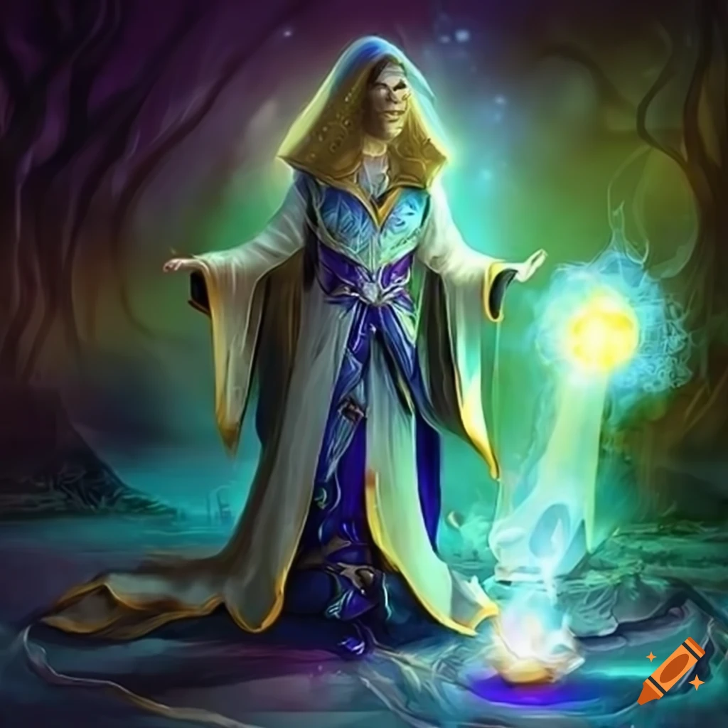 Art depicting a sorcerer with a sunlight aura on Craiyon