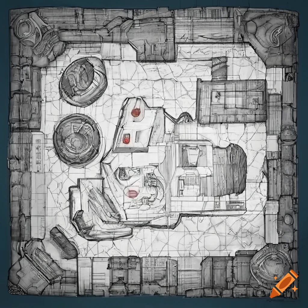Sci-fi battle boardgame map with turrets and inhibitors on Craiyon