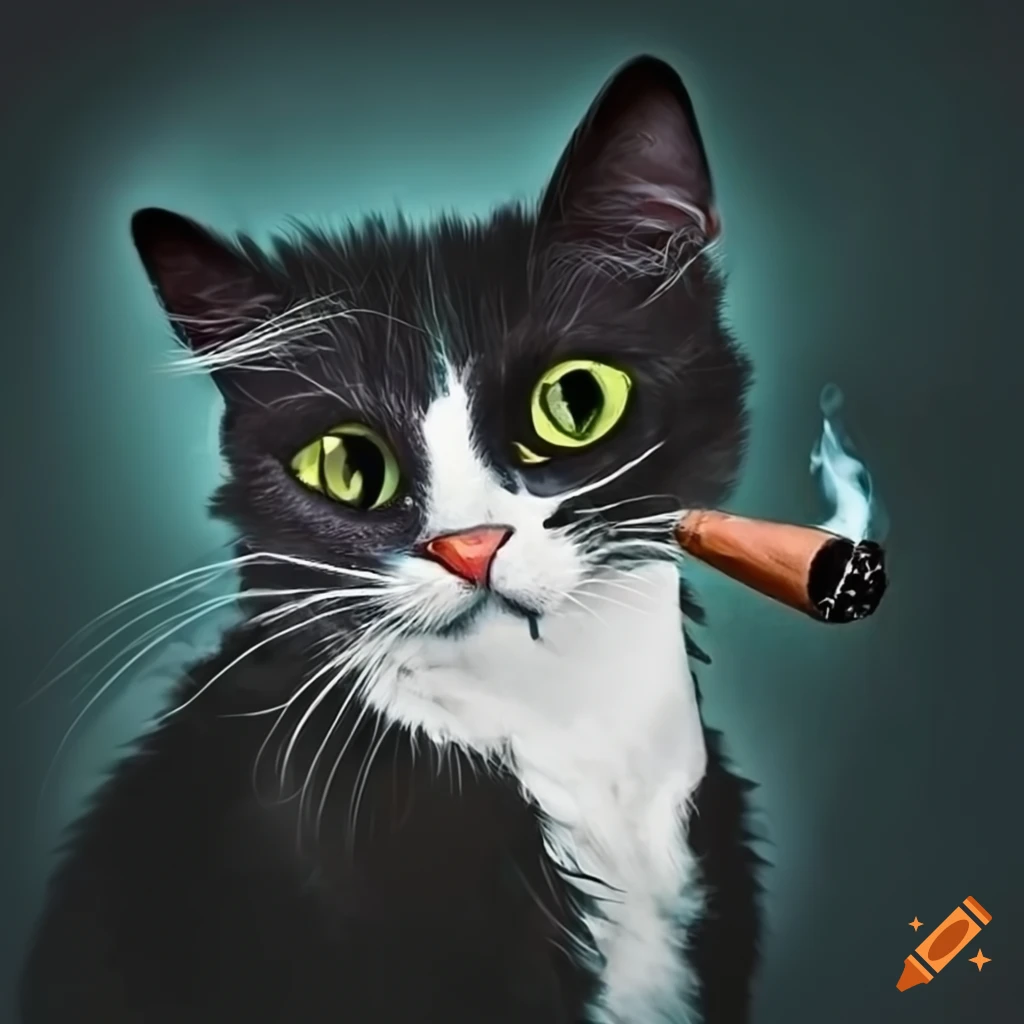 Humorous image of a cat smoking a cigar on Craiyon
