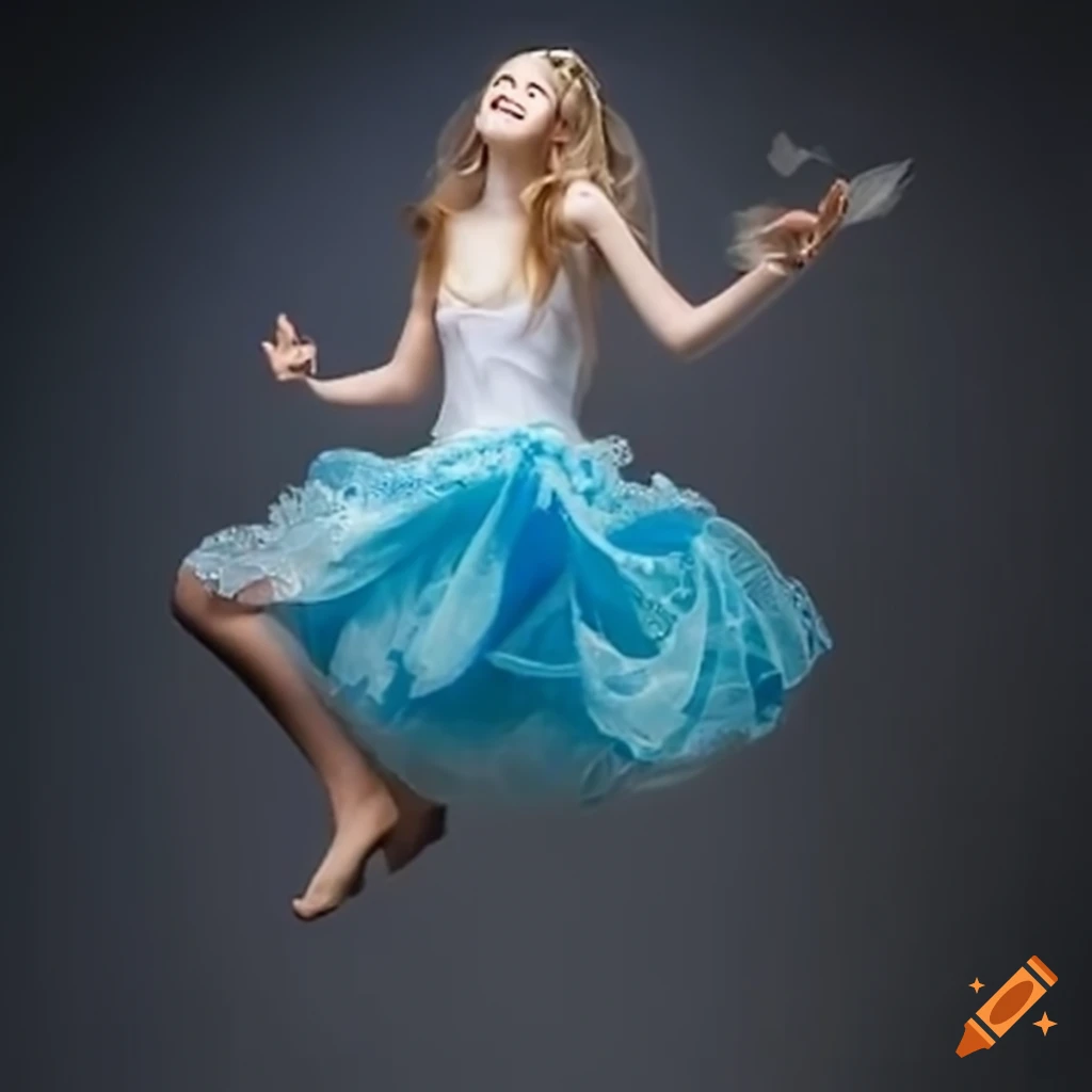 Teen princess floating in the air