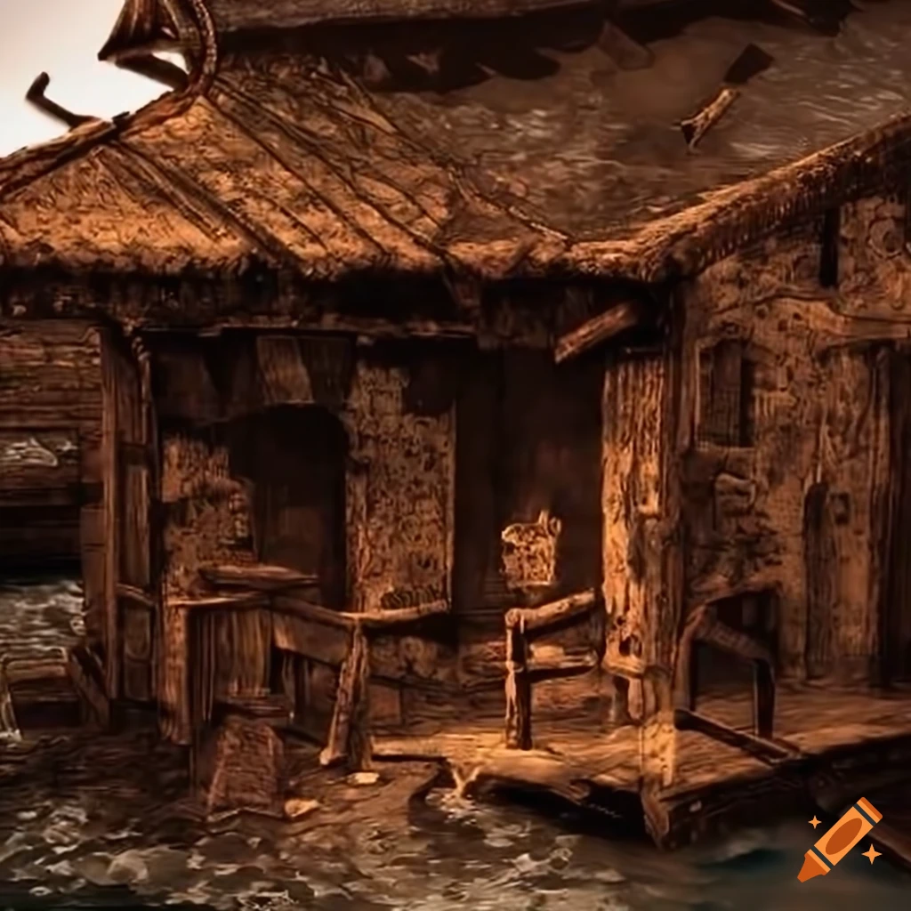 Illustration of a fantasy tavern called the rusty anchor on Craiyon