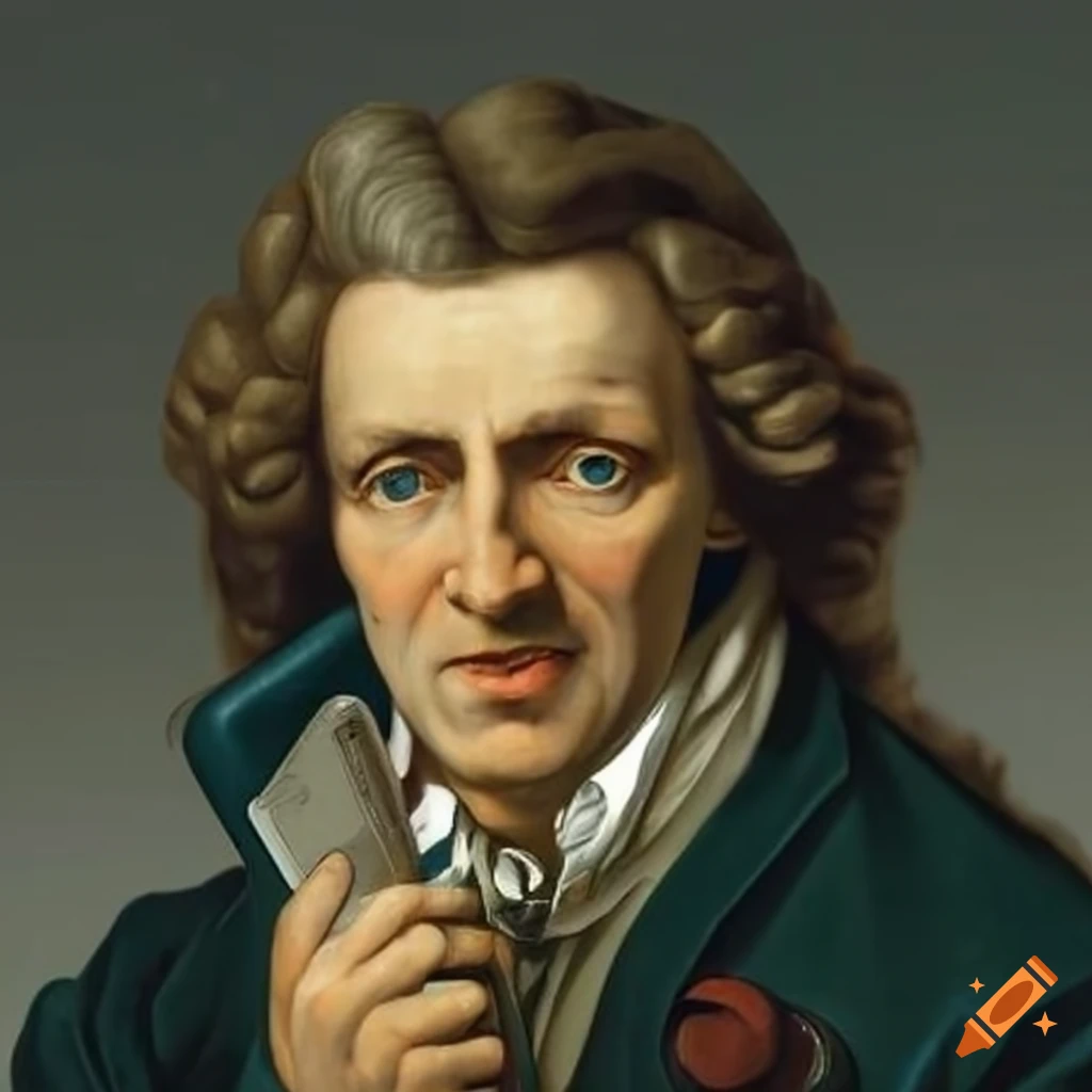 Friedrich schiller holding a mobile phone on Craiyon