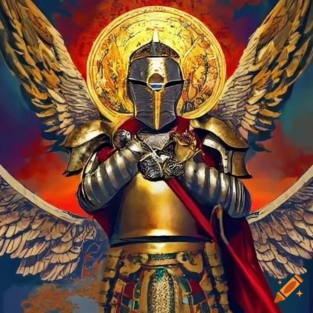 Byzantine art depiction of a fallen angel knight on Craiyon