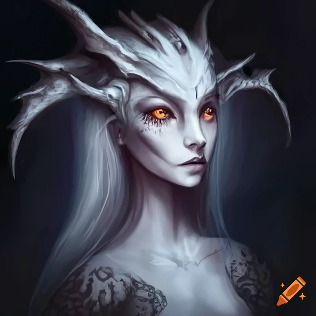 Portrait artwork of a white dragon female on Craiyon