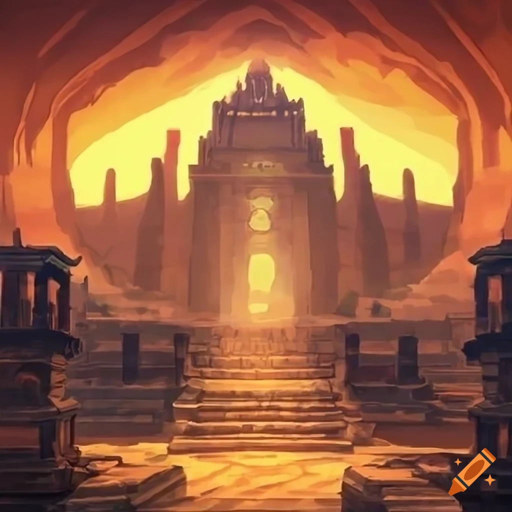 Surreal landscape of an ancient sun temple on Craiyon