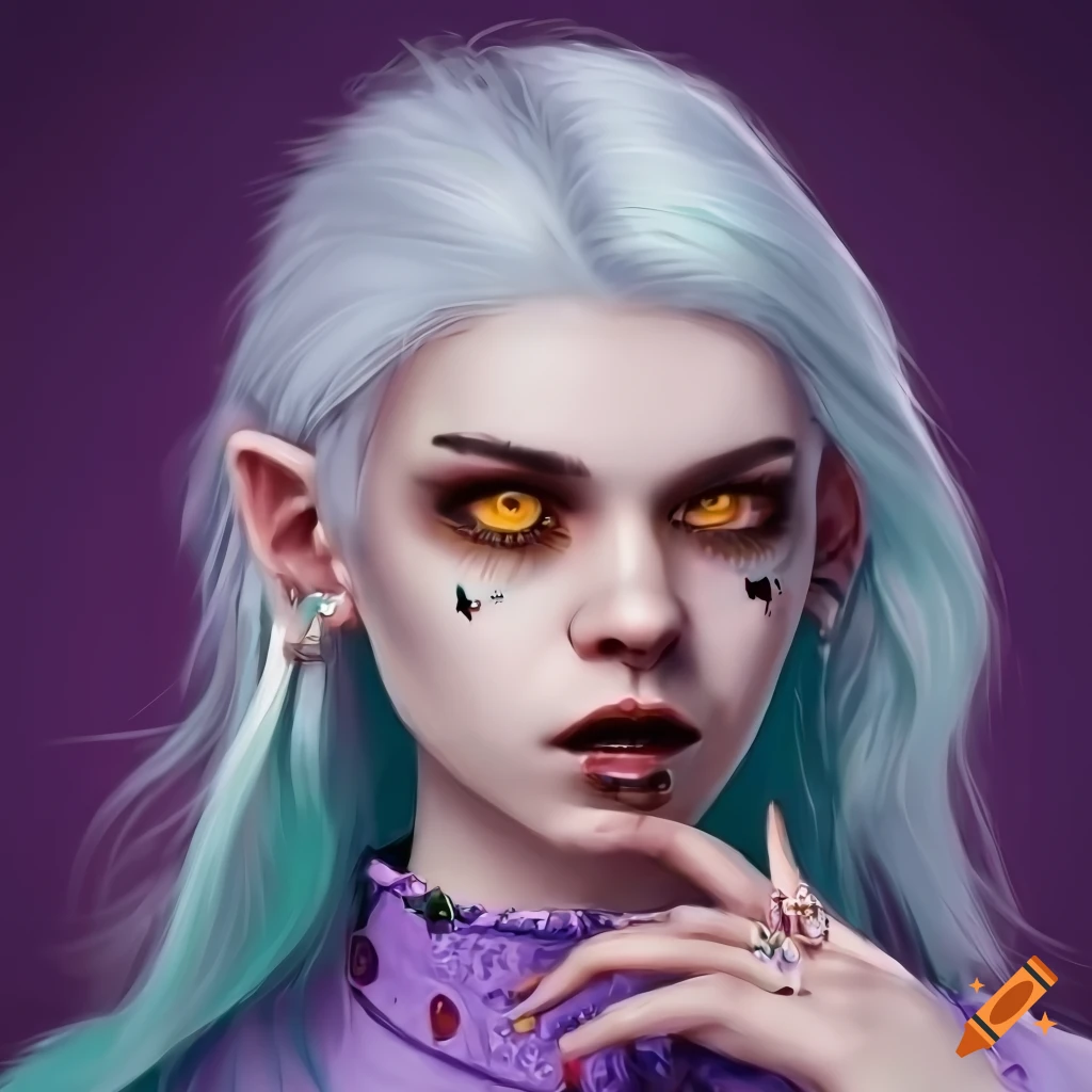 Detailed illustration of a white-haired vampire character on Craiyon