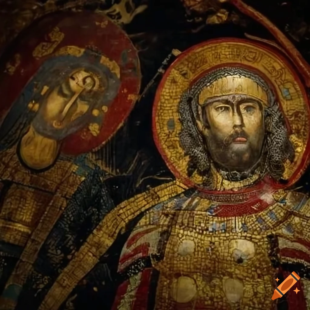 Byzantine art depicting a dramatic warrior clash