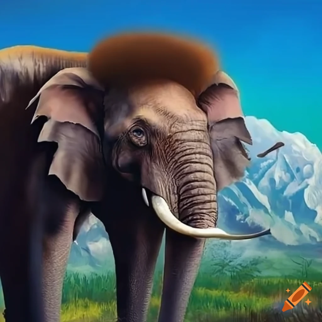Painting of bob ross with an elephant's trunk