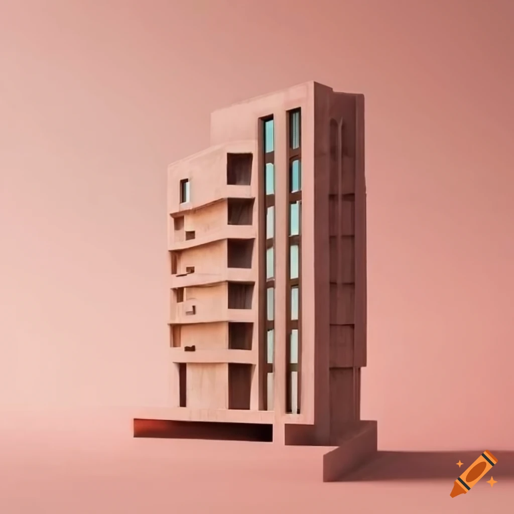 Pastel eco brutalist building in art deco style on Craiyon