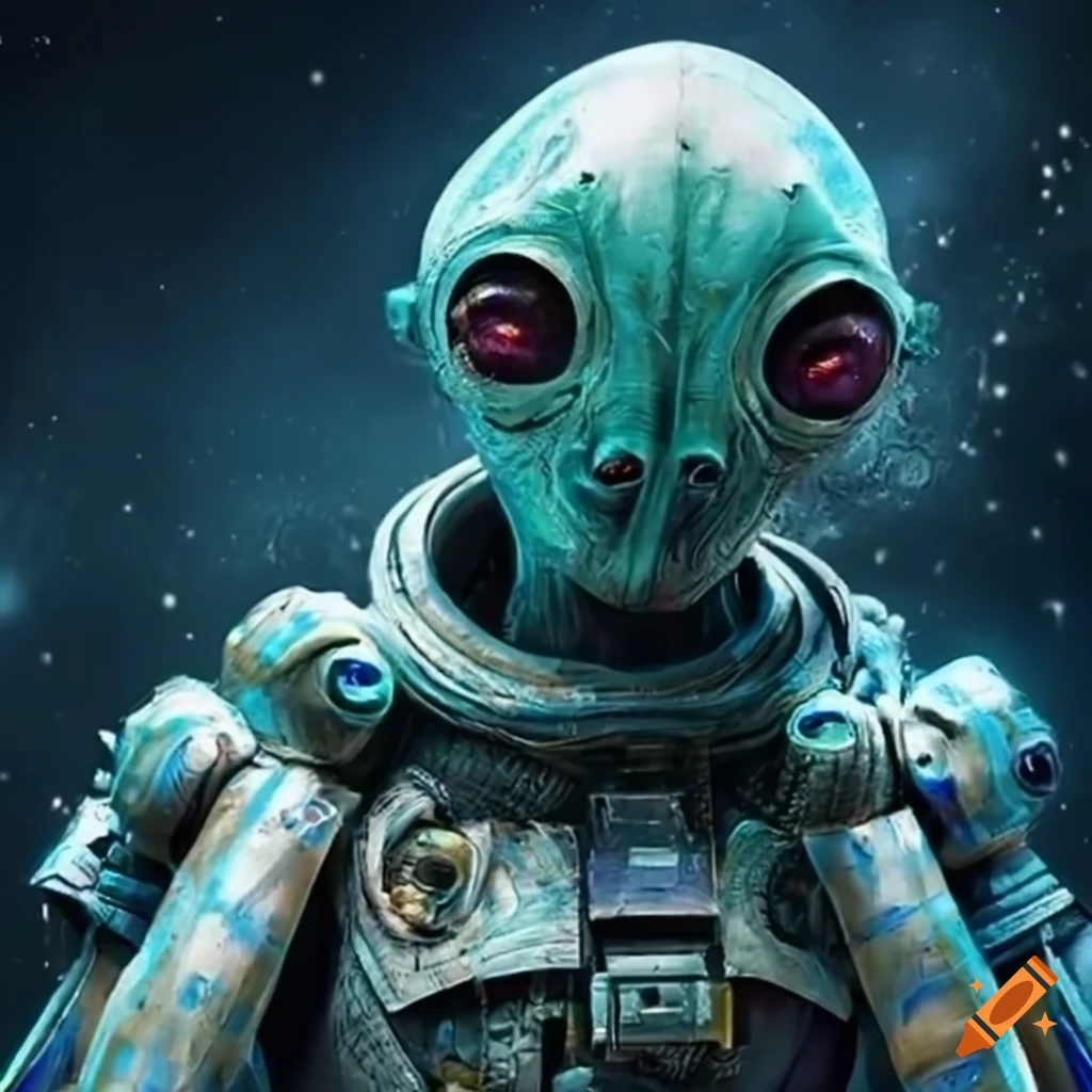 Alien in a spaceship mechanic suit on Craiyon