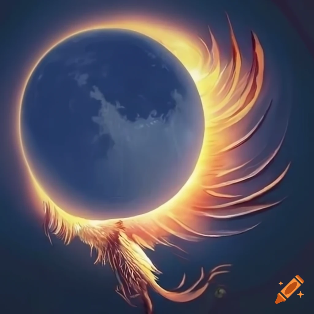 Digital art of a phoenix devouring the moon on Craiyon