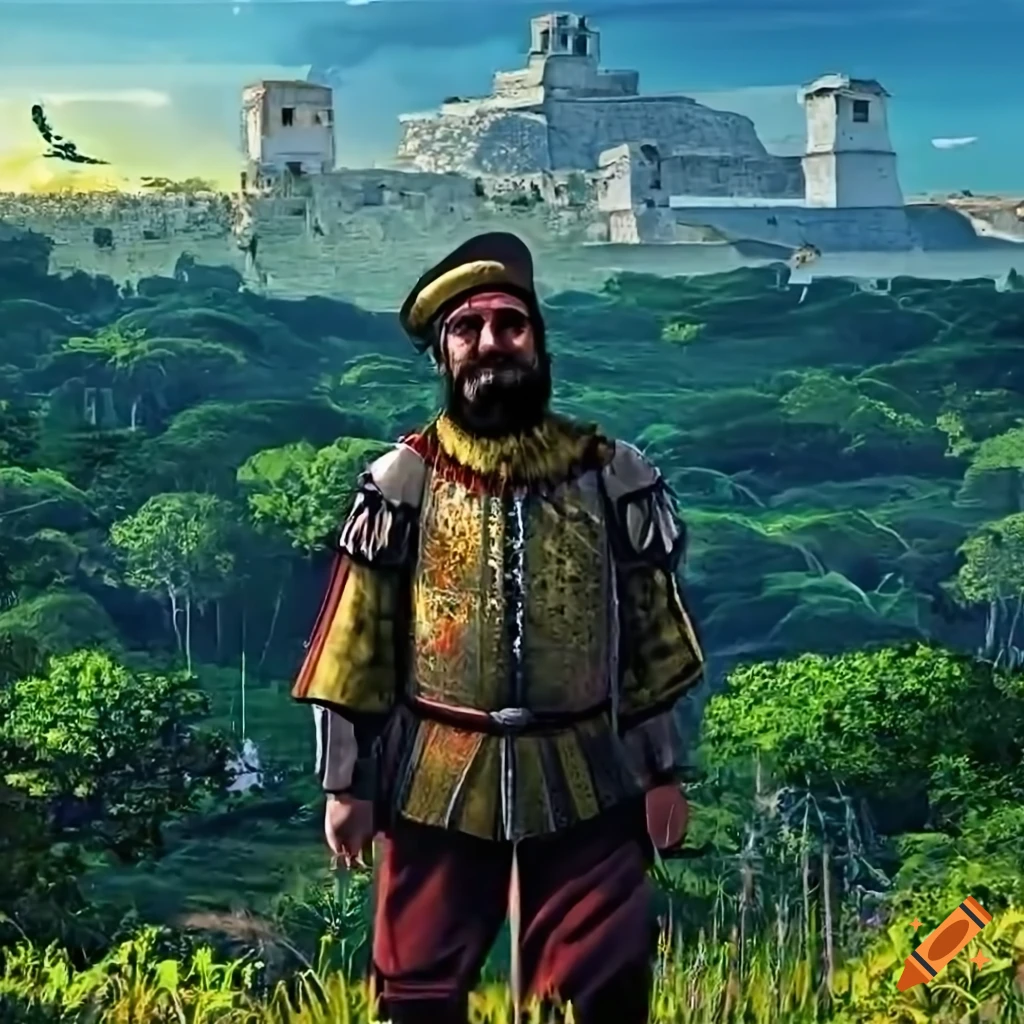 Ultrarealistic digital art of a Spanish conquistador at a Mexican fort ...