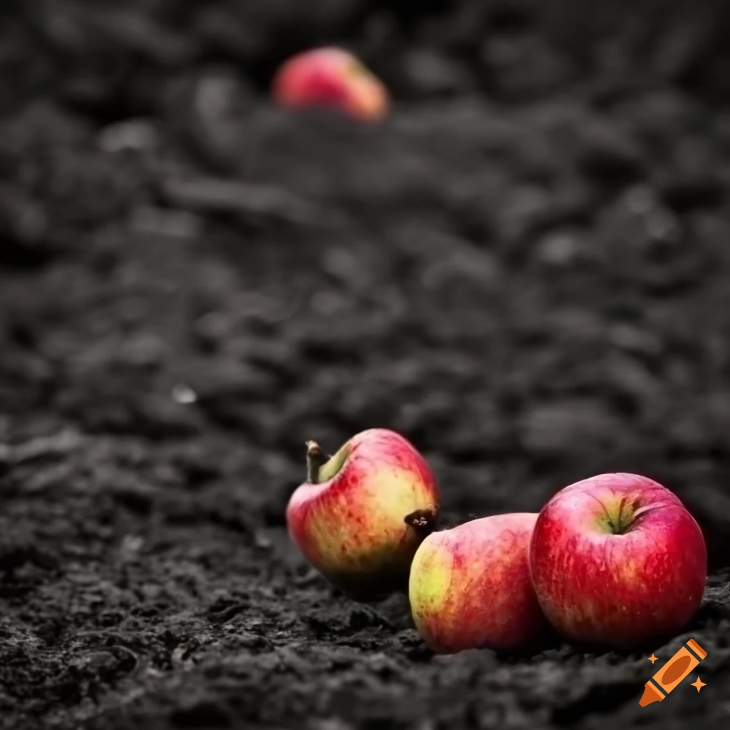 Black and white photo of fallen red apples on Craiyon