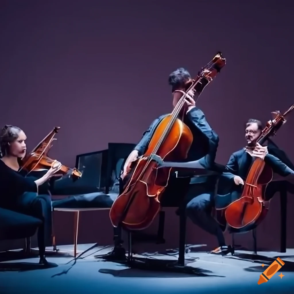 Professional ensemble performing classical music in a modern concert ...