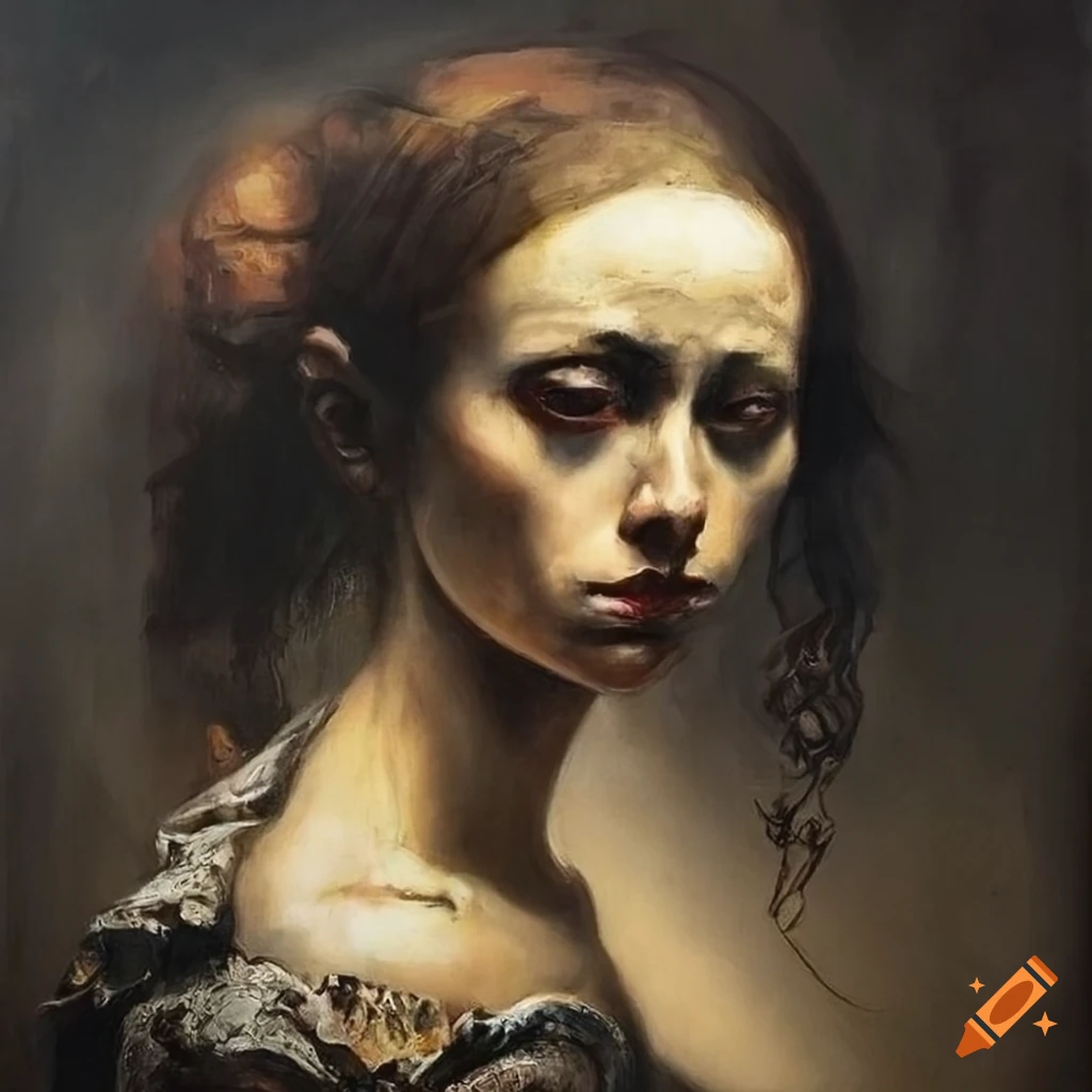 Oil painting of a dark and romantic woman in baroque style on Craiyon