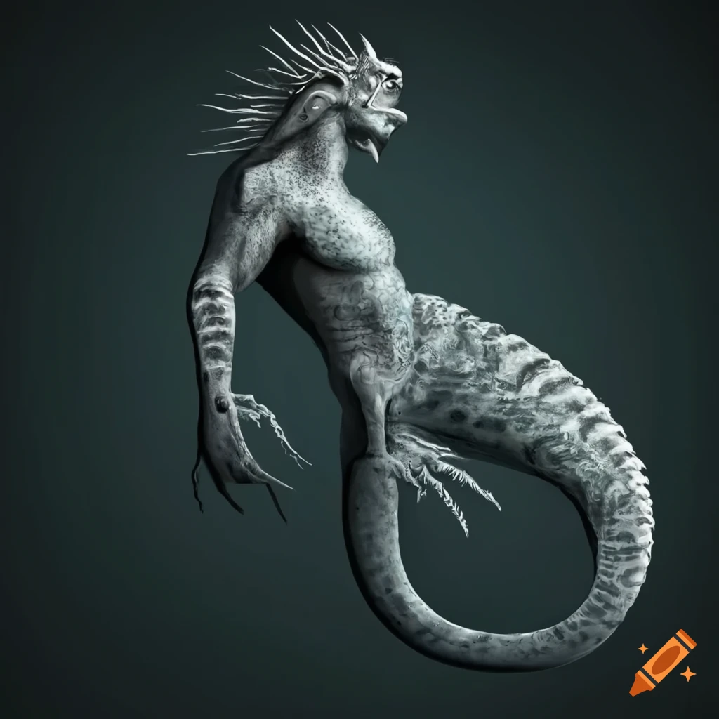 Detailed etching of a prehistoric deep sea monster on Craiyon