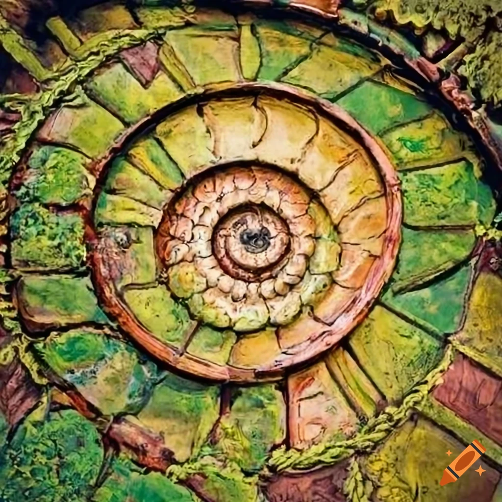 Renaissance fresco style of a pineapple spiral on a stone door on Craiyon