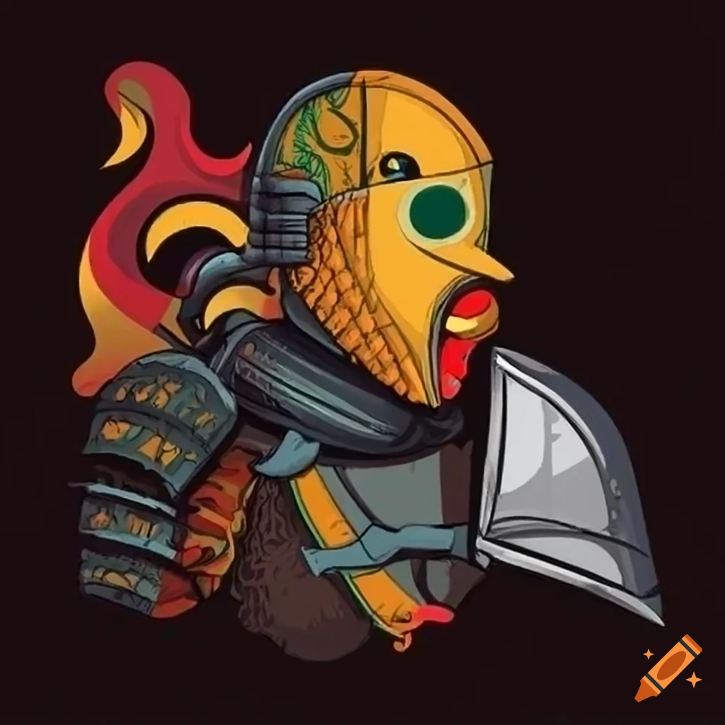 Image of a knight with eyepatch and mustache wielding a sword on Craiyon