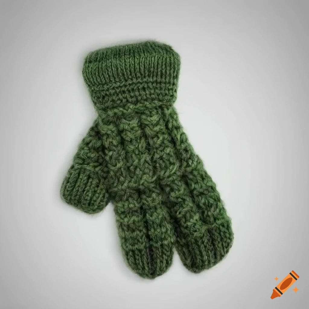 Knitted mittens in gray, dark green, and black colors on Craiyon