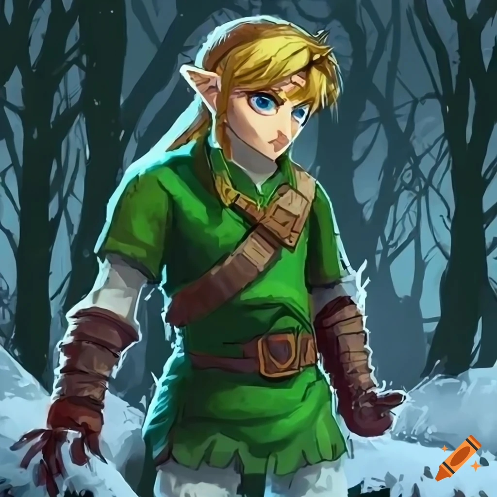 Concept art of link in a snowy forest on Craiyon