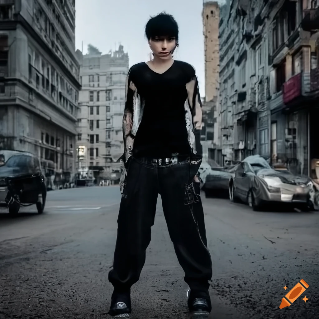 Goth boy in front of a burning city on Craiyon