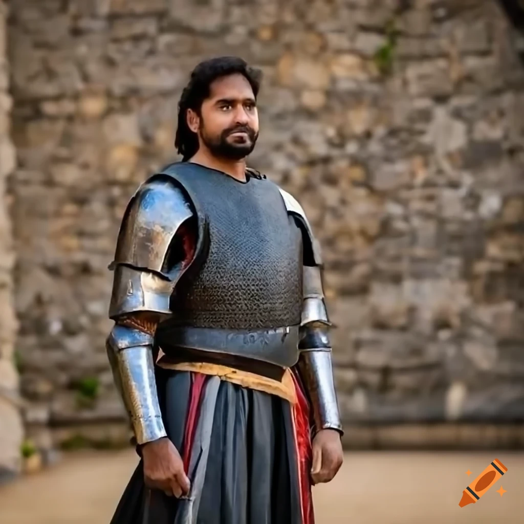 Indian medieval knight standing in a castle courtyard