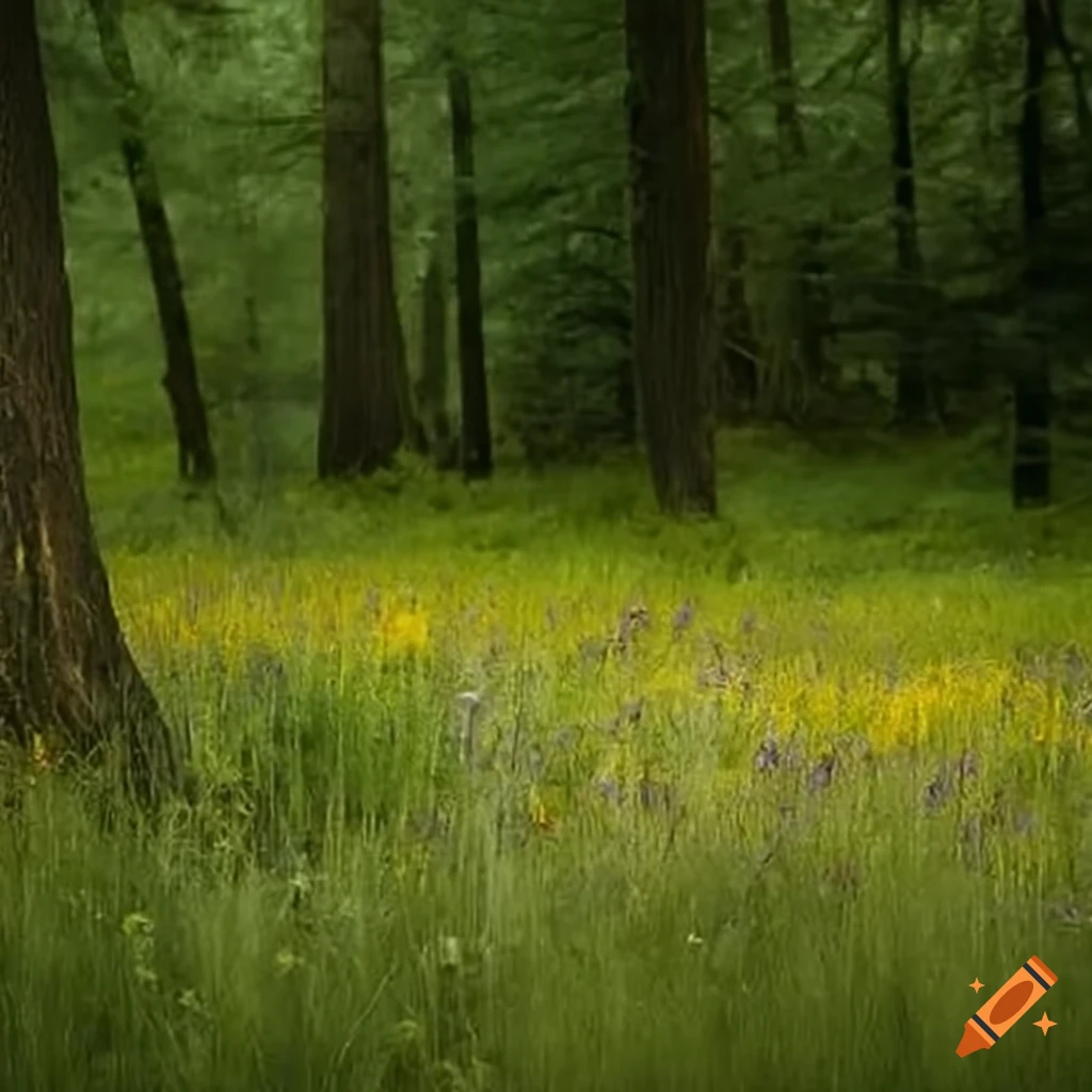 Image of a meadow in a northwestern forest on Craiyon