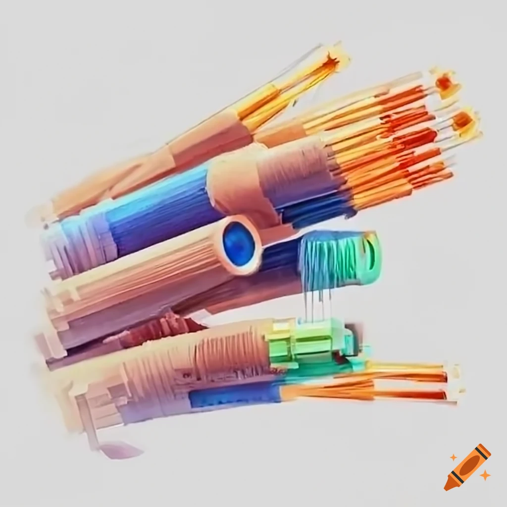 Detailed view of optical fiber connectors and cables