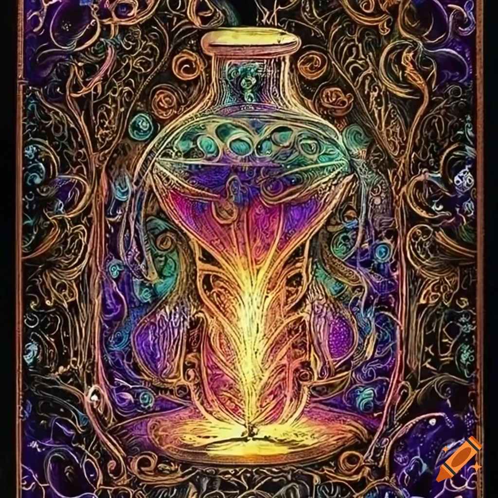 Intricate tarot card with a magic potion