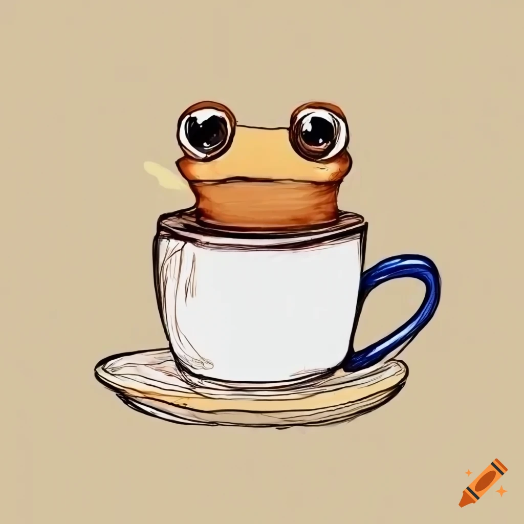 Line art of a frog with a coffee cup on Craiyon