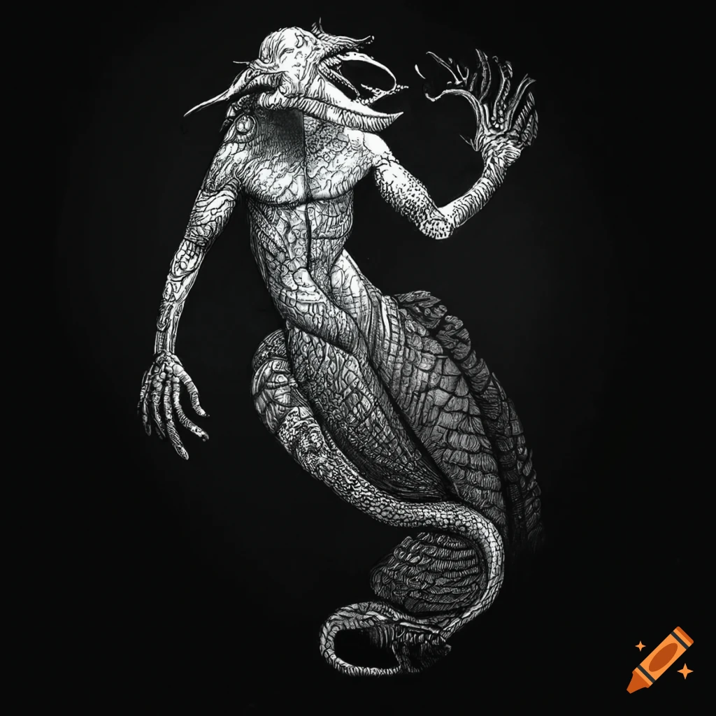 Detailed etching of a merman seadragon on Craiyon