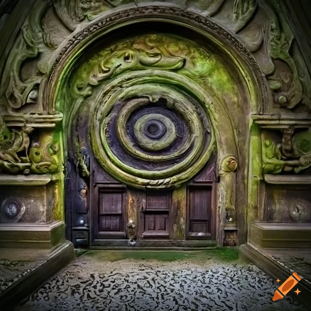 Baroque door with galaxy bas-relief on Craiyon