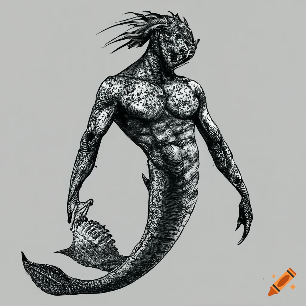 Detailed etching of a prehistoric sea creature on Craiyon