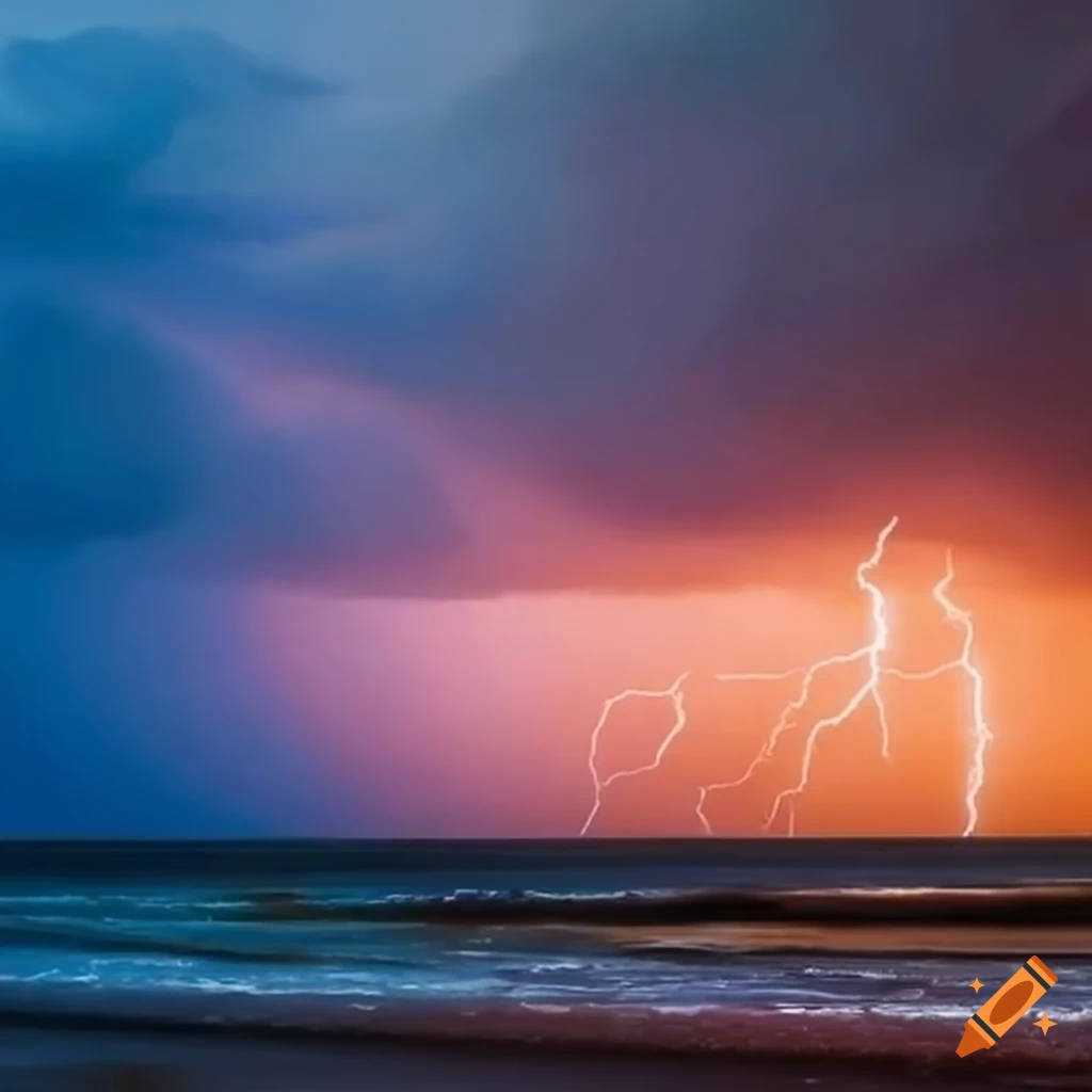 Painting of a stormy beach landscape