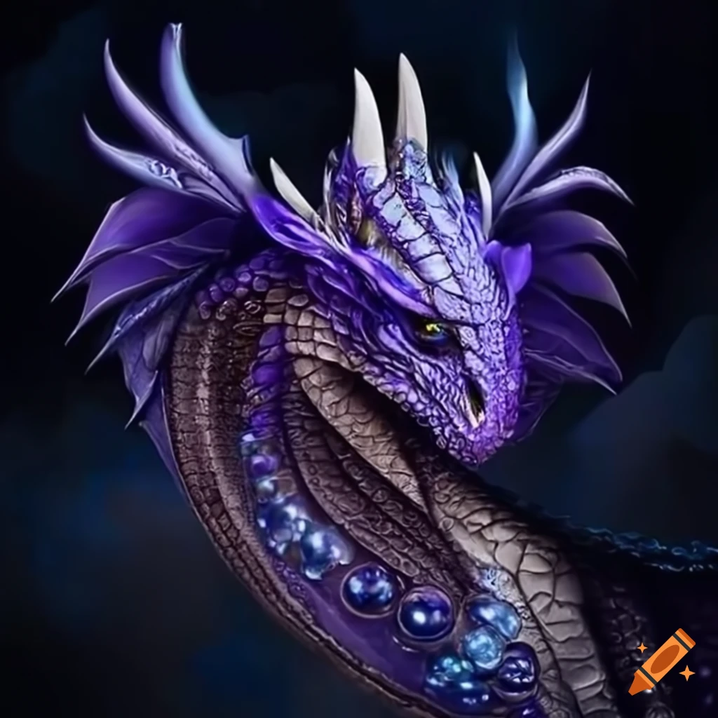 Image of a stunning dragon with pearls and irises