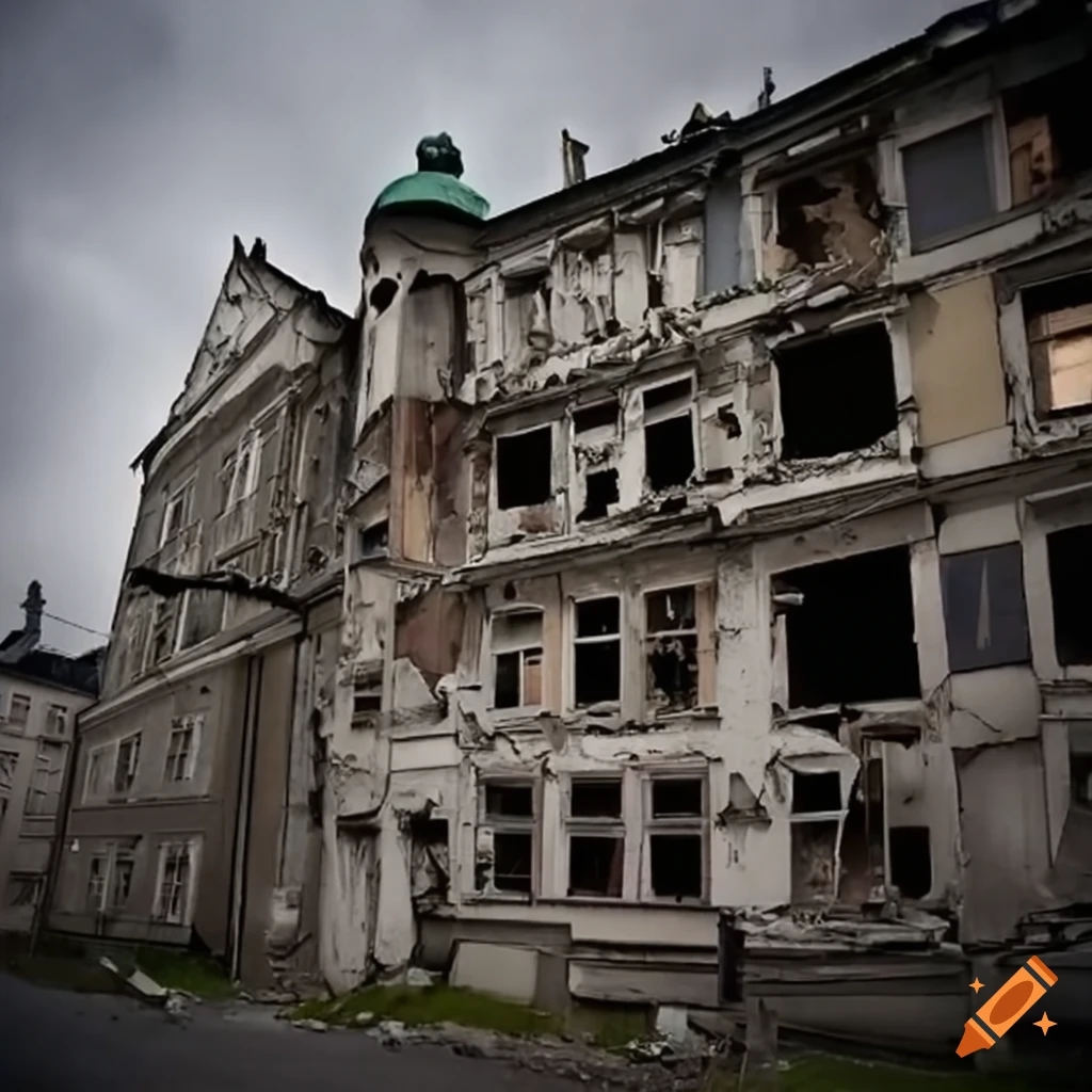Post-apocalyptic view of crumbled buildings