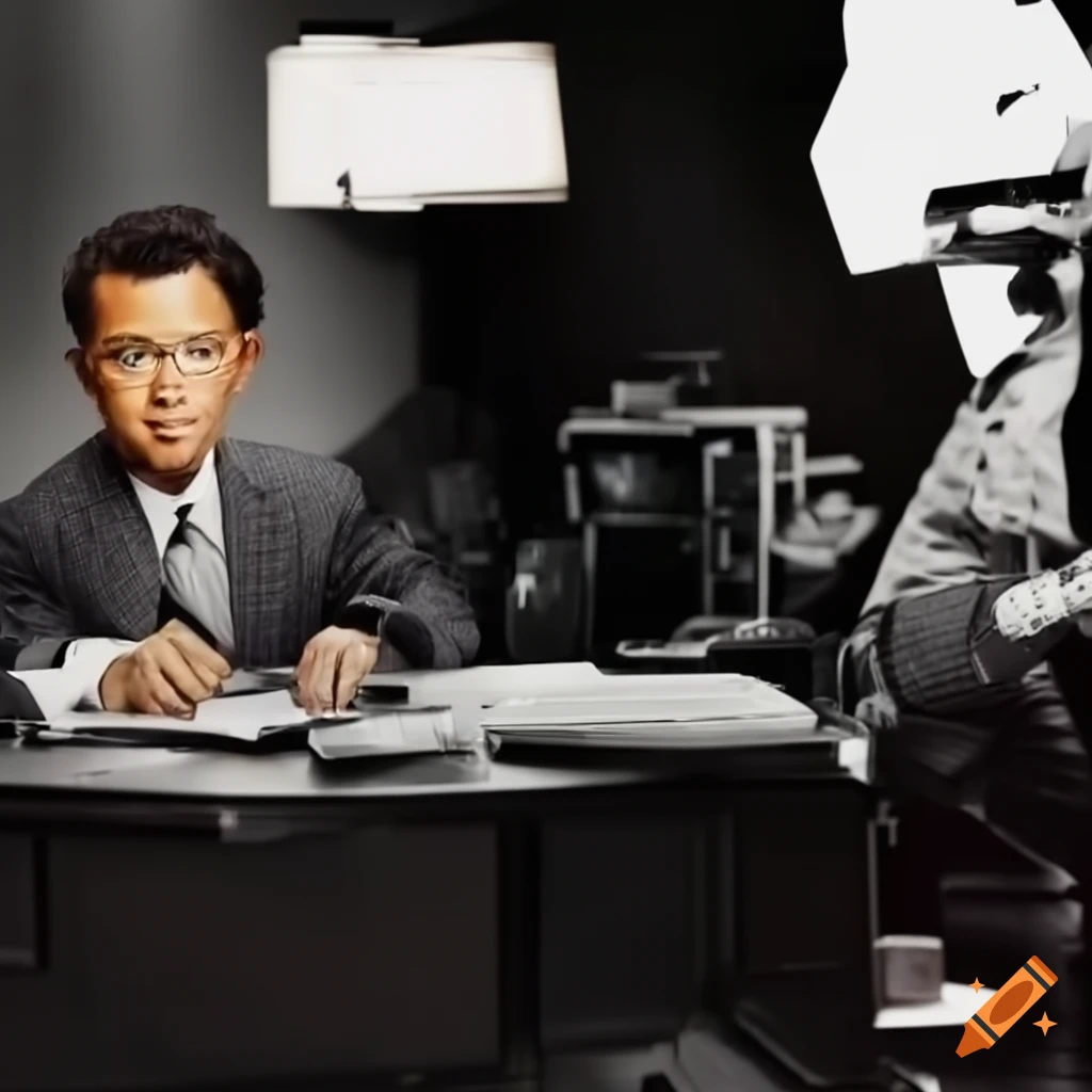 Realistic portrayal of news reporters at a desk on Craiyon