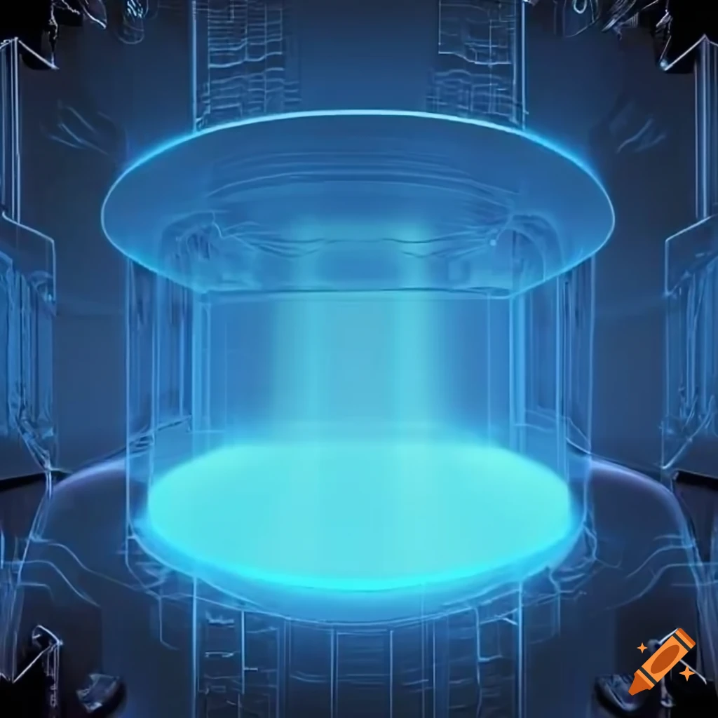 Blue hologram screen cgi rendering on Craiyon