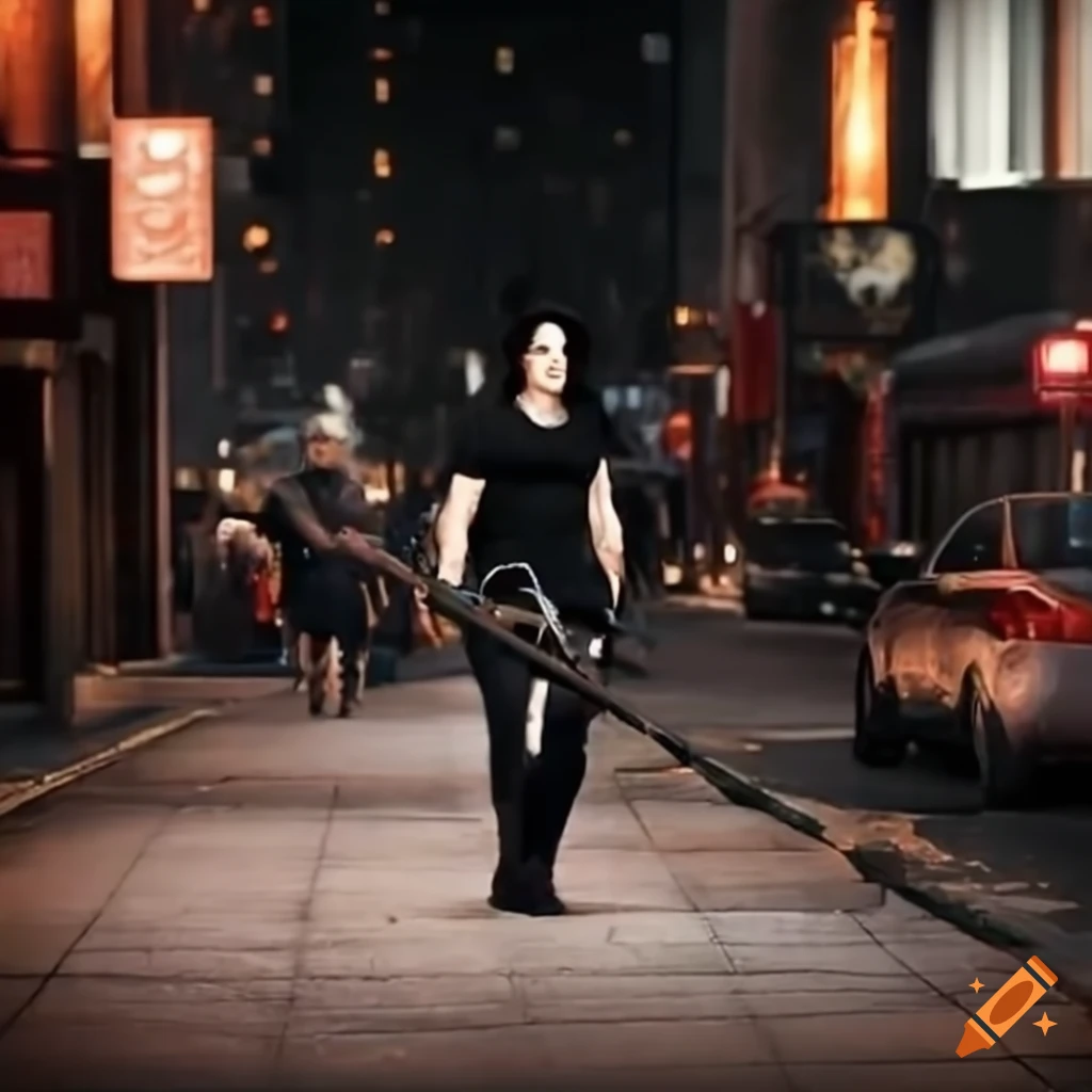 Glenn Danzig walking a cat in the city on Craiyon