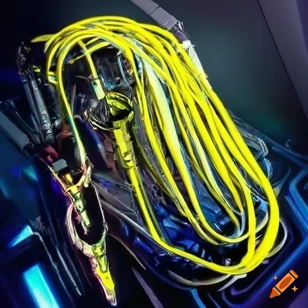Cyberpunk anime illustration with yellow wires on Craiyon