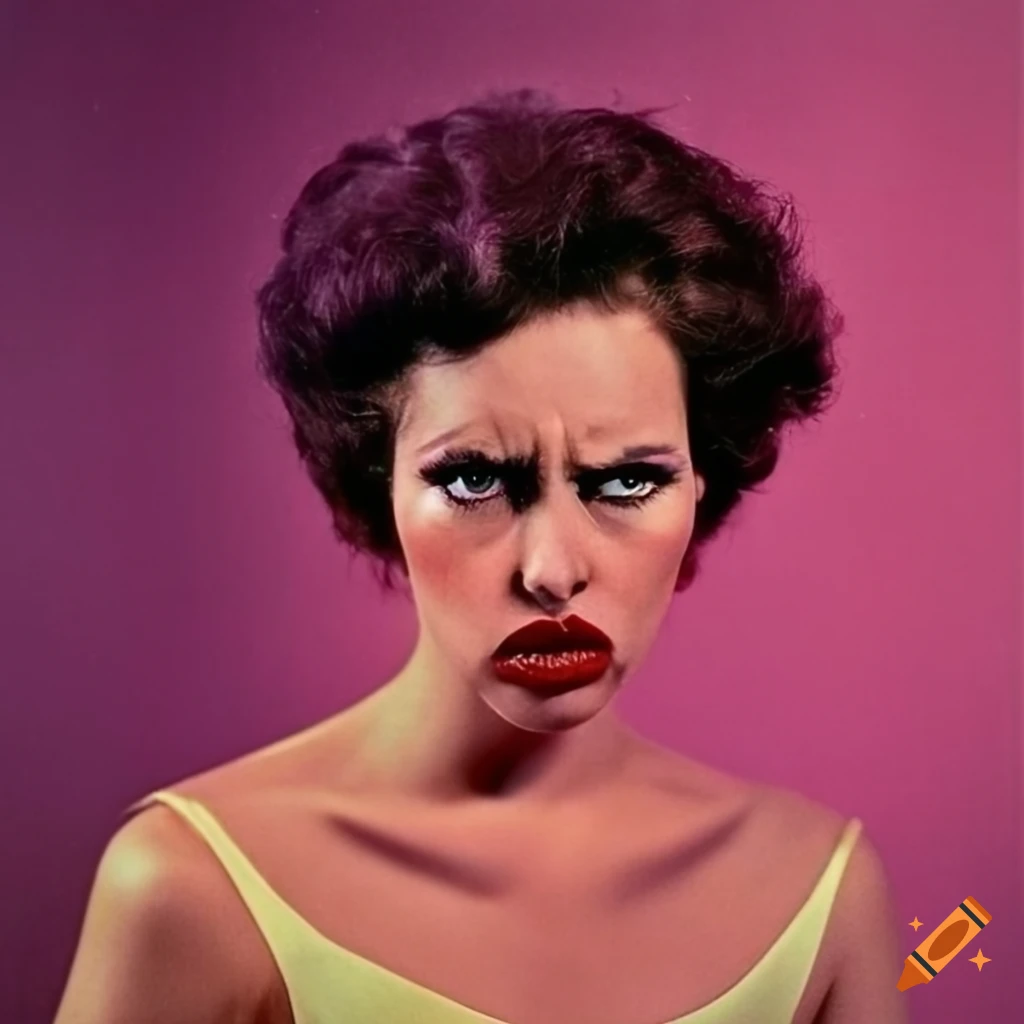 Multicolor vintage photo of an angry woman on Craiyon