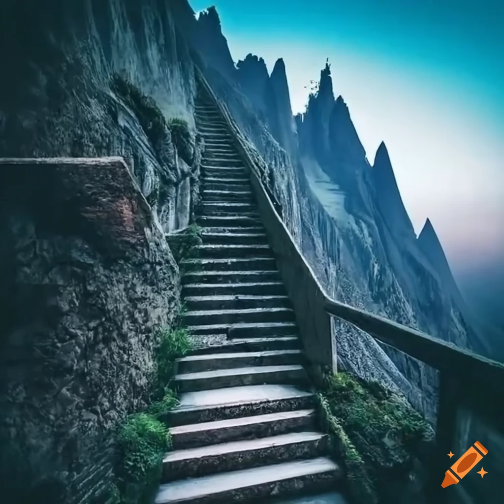 Stunning image of stairs in the mountains on Craiyon