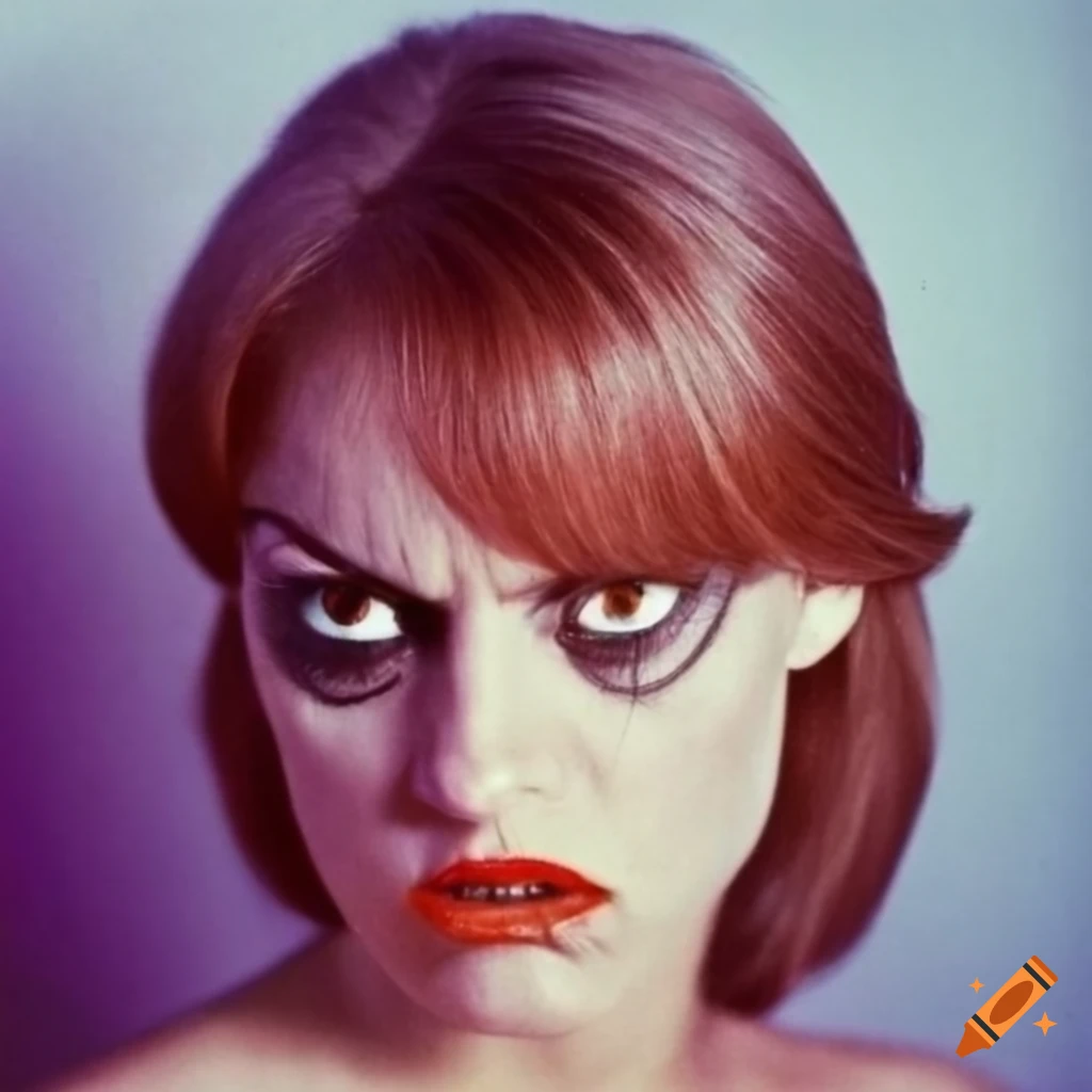 Multicolor vintage photo of an angry woman
