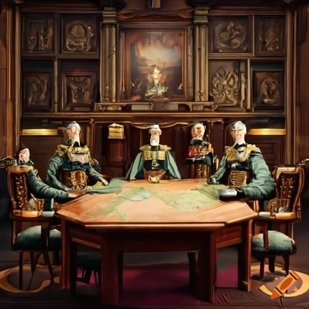 War room with officers and generals planning strategy on Craiyon