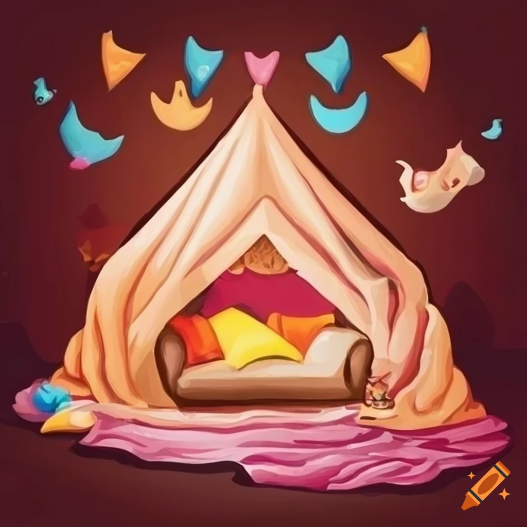Illustration of a cozy blanket fort on Craiyon
