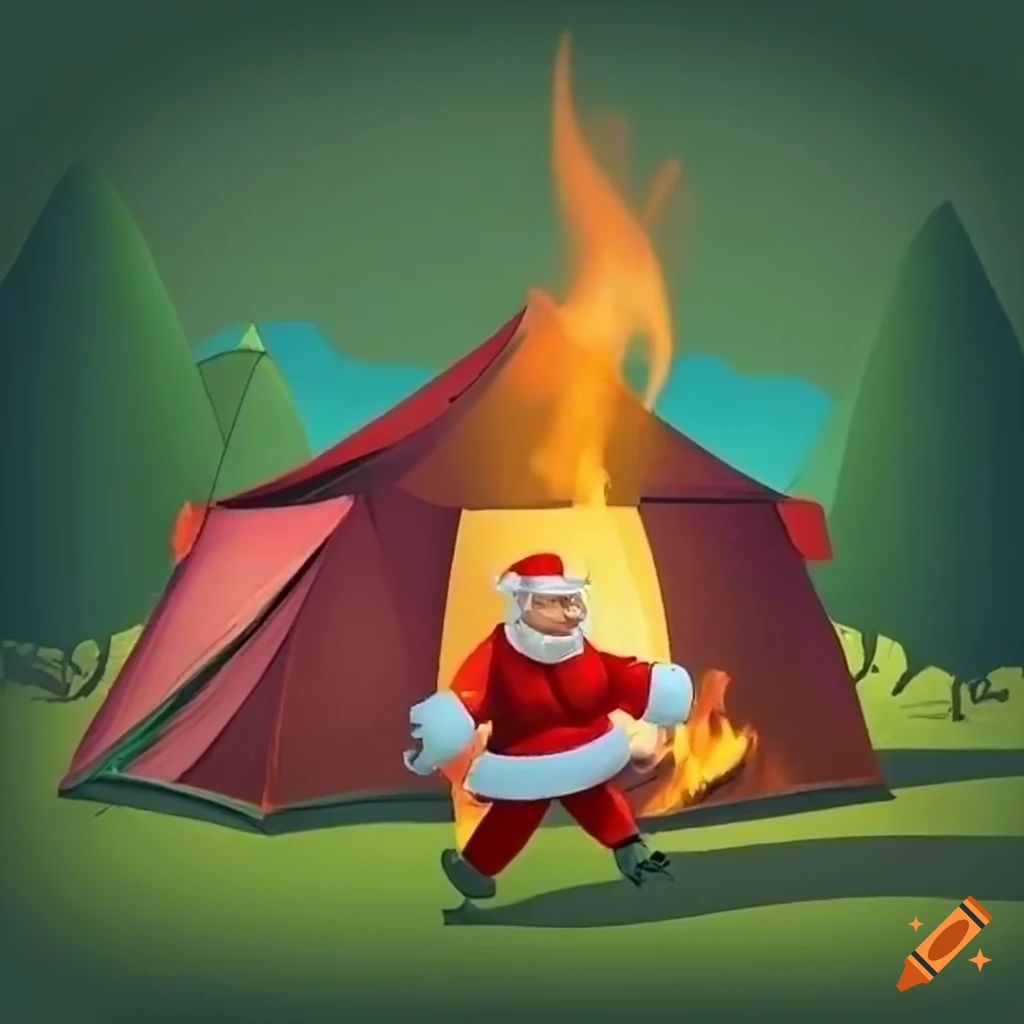 Santa causing chaos at a campsite
