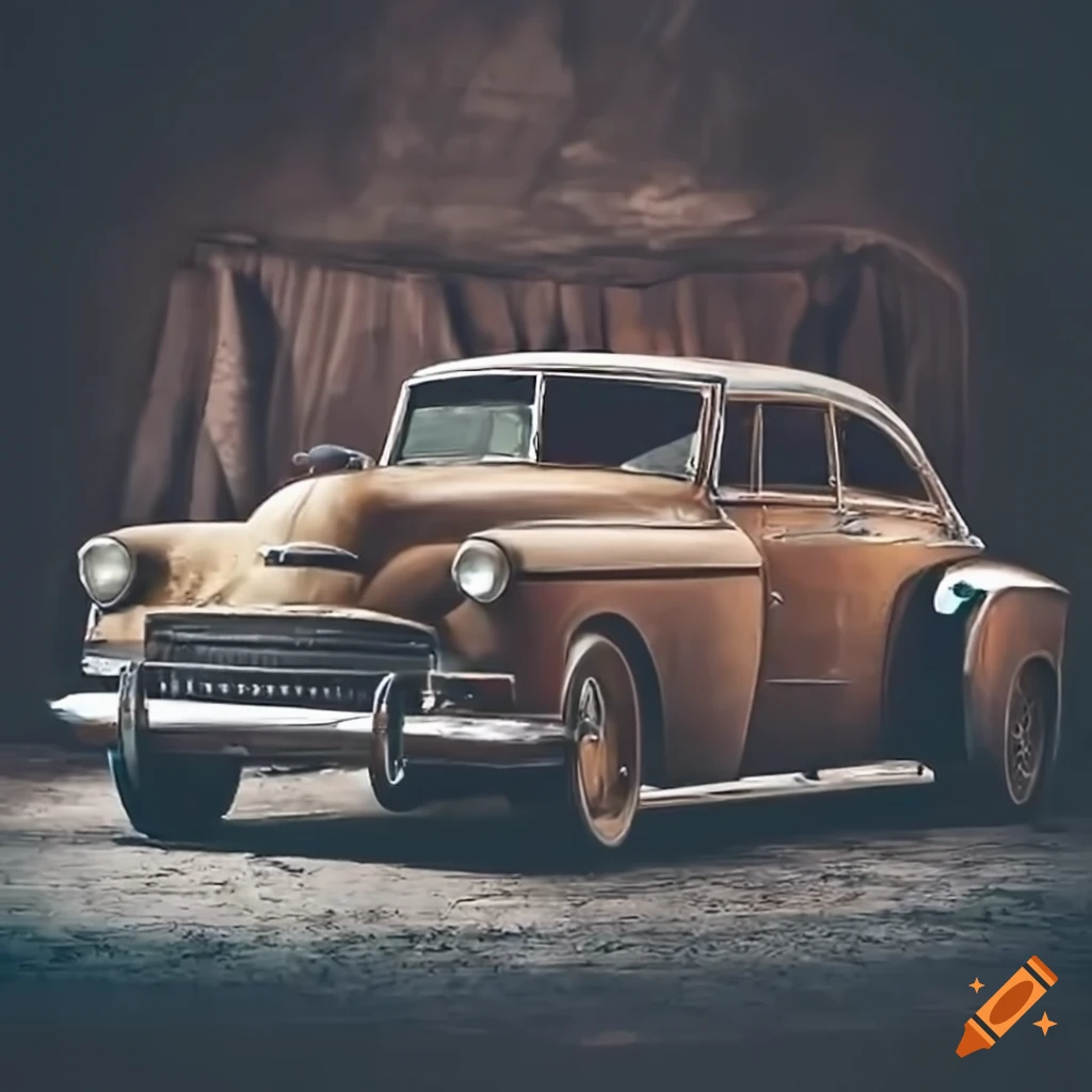 Rendering of a vintage car in a dusty garage