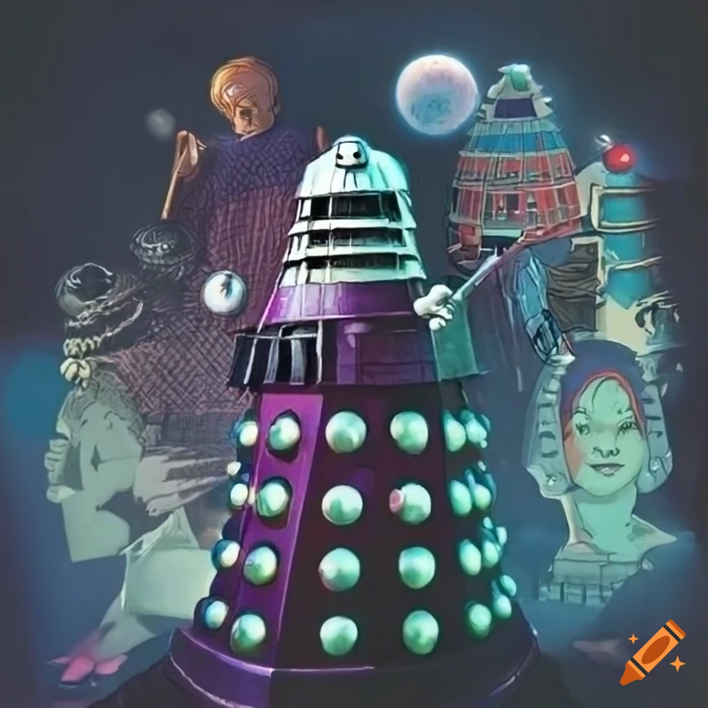 Nostalgic collage of dalek and davros from doctor who anime on Craiyon