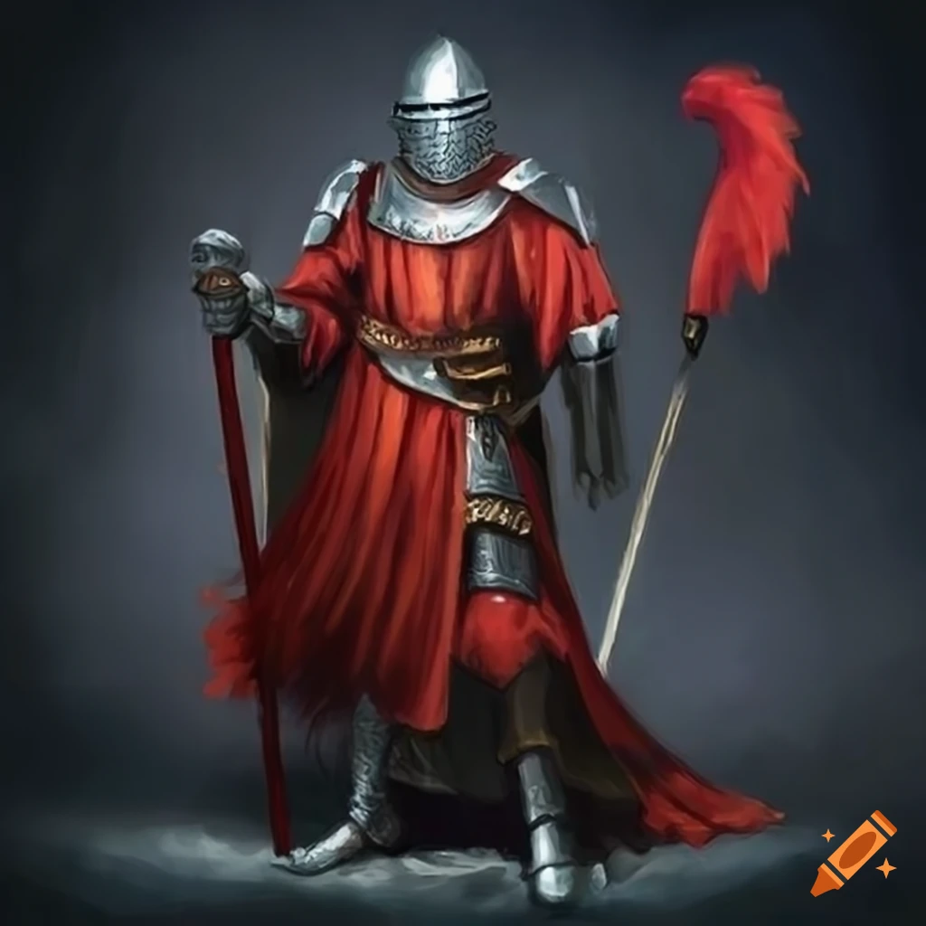 Painting of a brave knight battling a fearsome beast