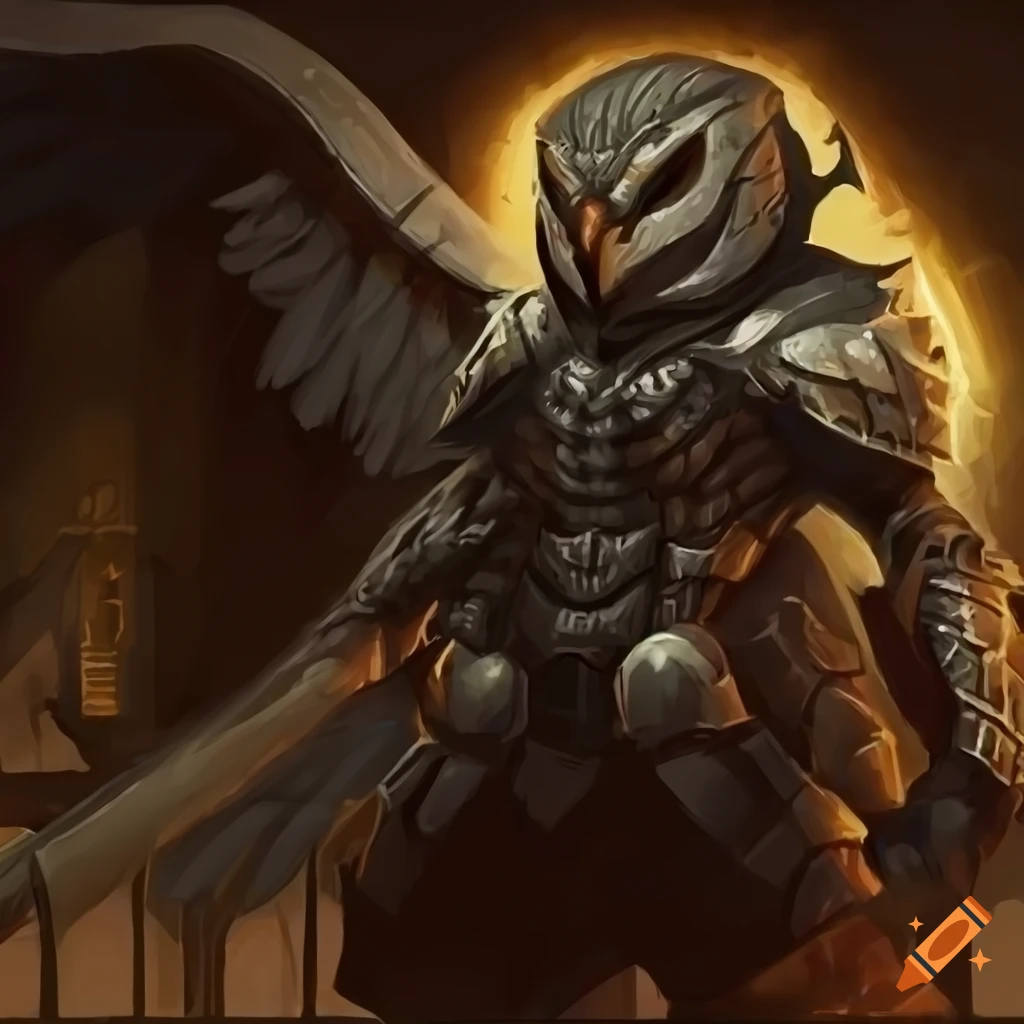 Mechanical armored owl man in fantasy art style